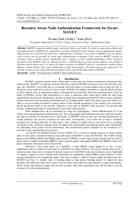 (PDF) Resource Aware Node Authentication Framework for Secure MANET | Komal Naik - Academia.edu