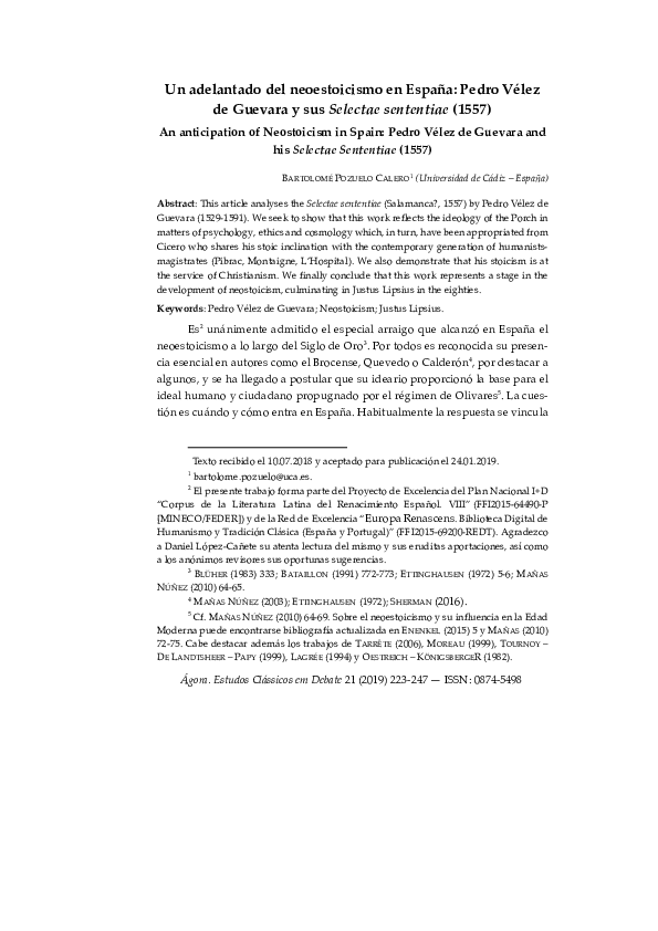 (PDF) Un adelantado del neoestoicismo en España: Pedro Vélez de Guevara ...