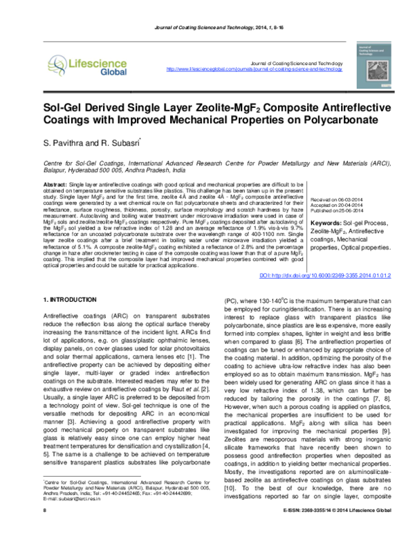 (PDF) Sol-Gel Derived Single Layer Zeolite-MgF 2 Composite ...