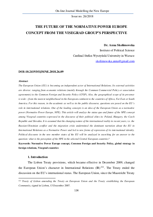 (PDF) The Future of the Normative Power Europe Concept from the ...