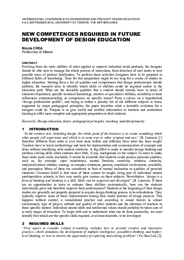 (PDF) New Competencies Required in Future Development of Design Education