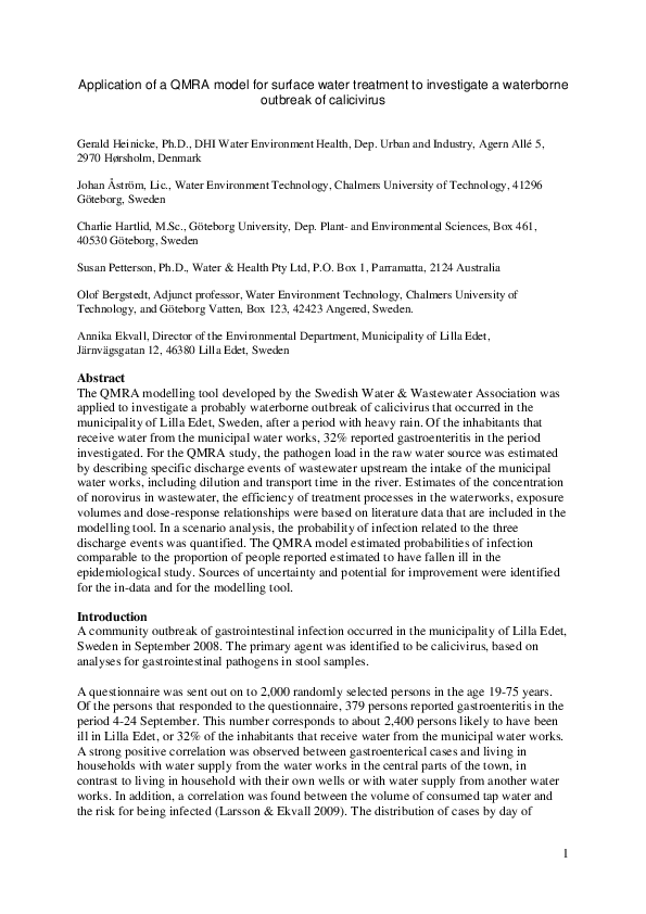 (PDF) Application of a QMRA model for surface water treatment to ...