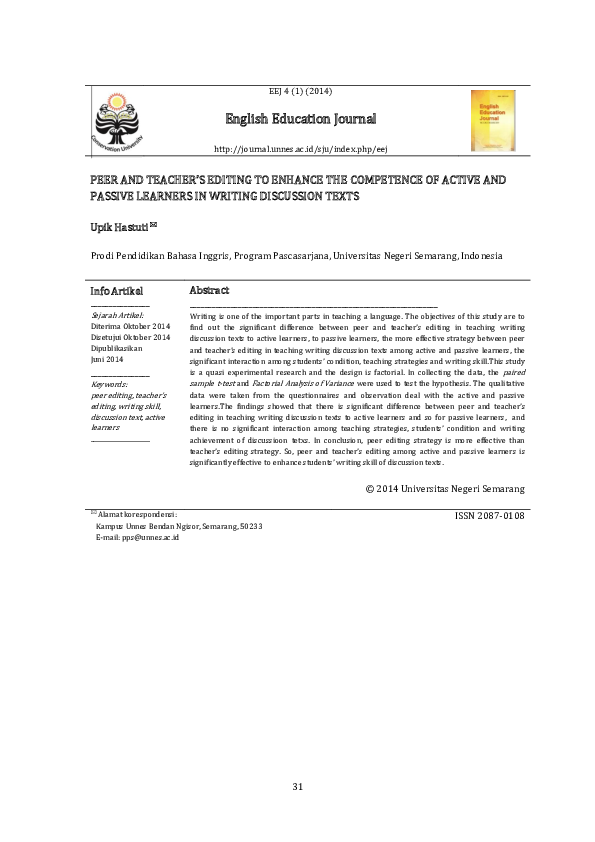 (PDF) English Education Journal PEER AND TEACHER'S EDITING TO ENHANCE ...