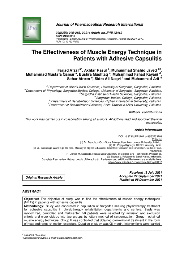 (PDF) The Effectiveness of Muscle Energy Technique in Patients with ...