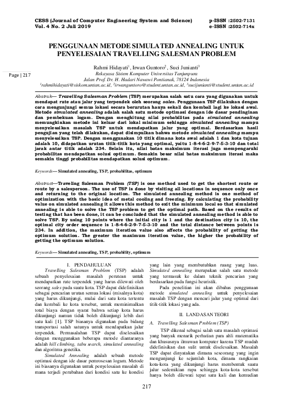 (PDF) Penggunaan Metode Simulated Annealing Untuk Penyelesaian Travelling Salesman Problem ...