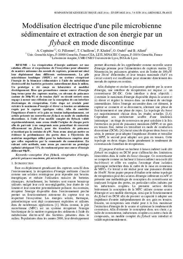 (PDF) Modélisation électrique d'une pile microbienne sédimentaire et ...