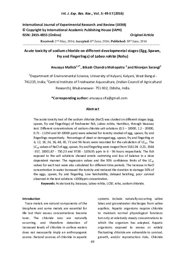 (PDF) Acute toxicity of sodium chloride on different developmental ...