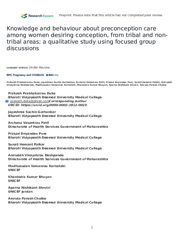 (PDF) ­Knowledge and behaviour about preconception care among women ...