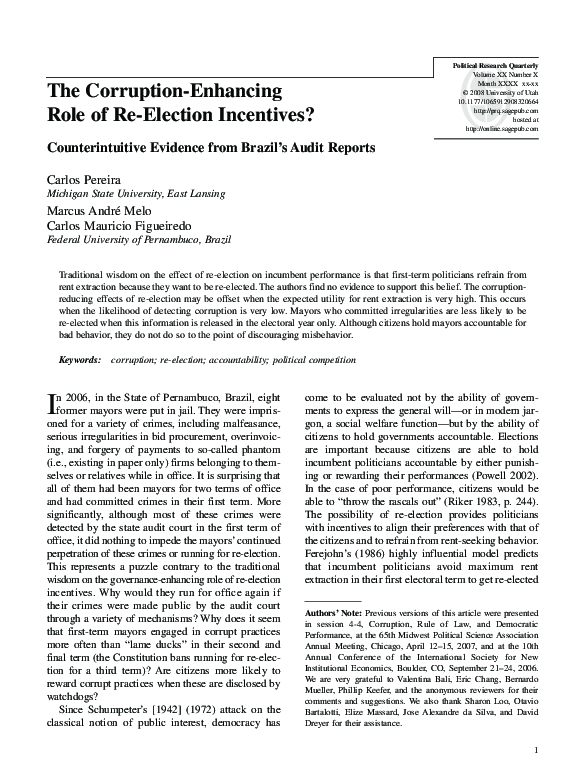 (PDF) The Corruption-Enhancing the Role of Reelection Incentives?