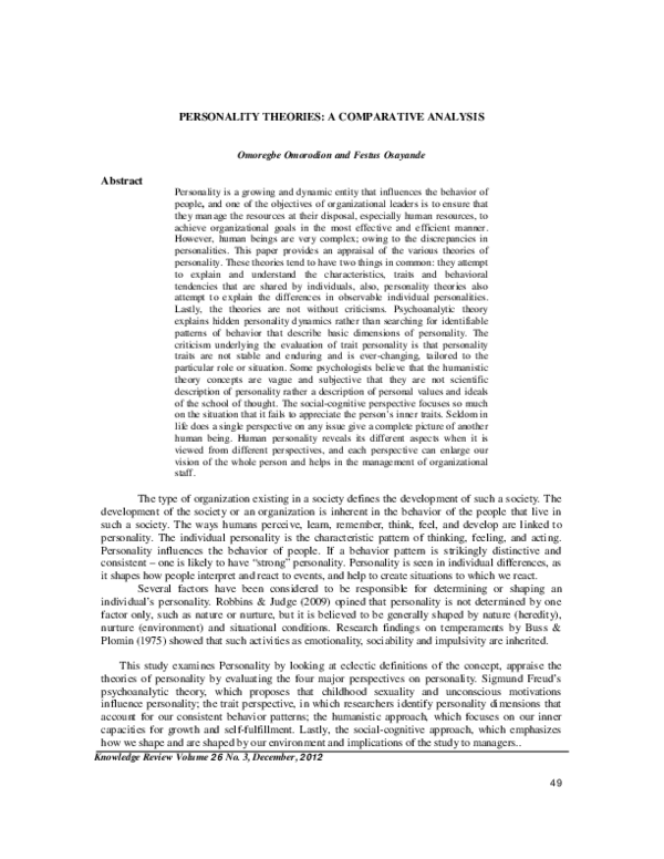 (PDF) Personality Theories: A Comparative Analysis