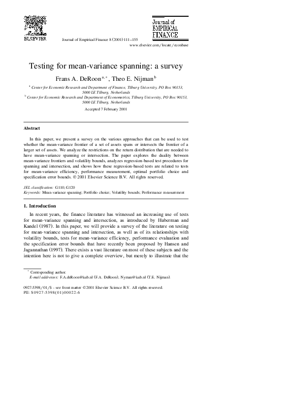 Pdf Testing For Mean Variance Spanning A Survey