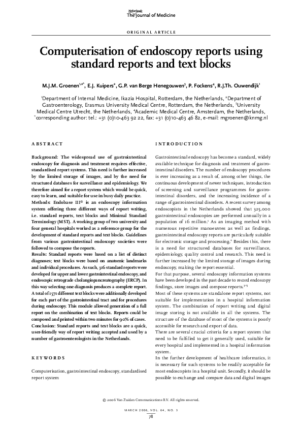 (PDF) Computerisation of endoscopy reports using standard reports and ...