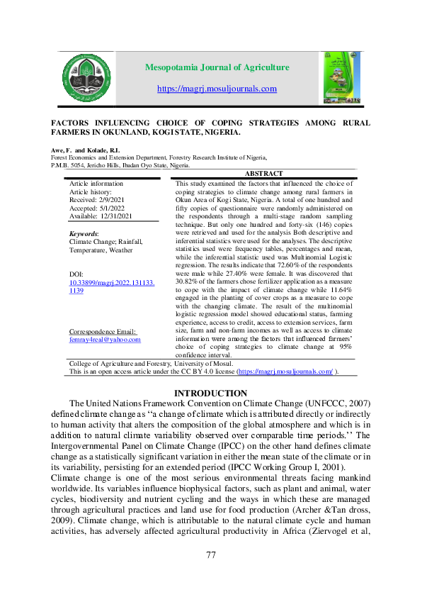 (PDF) Factors Influencing Choice of Coping Strategies Among Rural ...