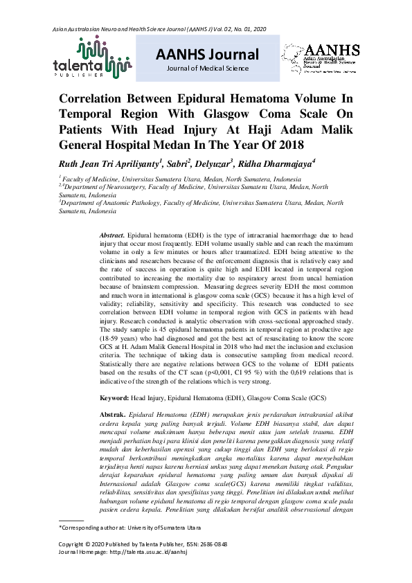 (PDF) Correlation Between Epidural Hematoma Volume in Temporal Region ...