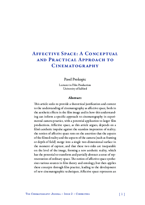 (PDF) Affective Space: A Conceptual and Practical Approach to Cinematography