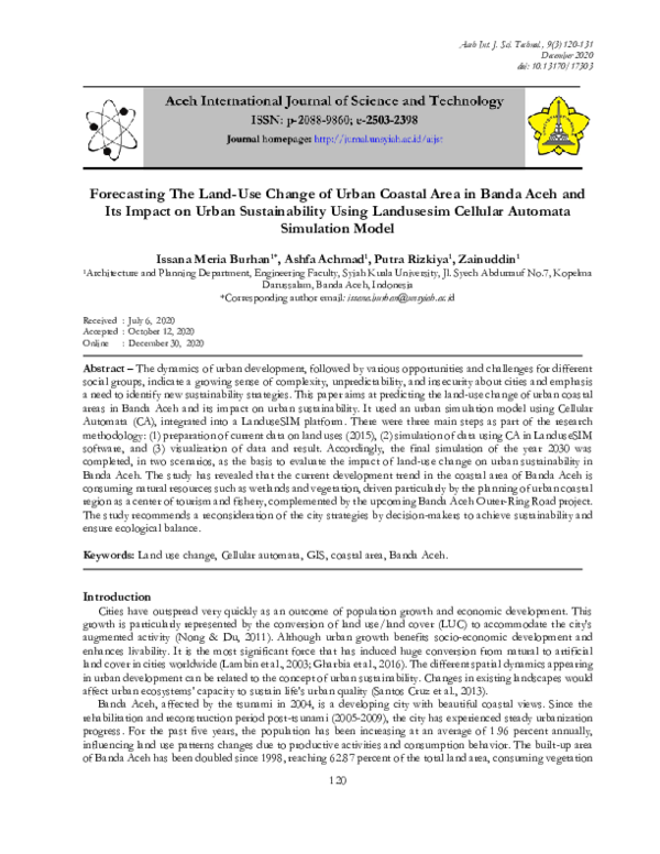 (PDF) Forecasting the land use change of urban coastal area in Banda ...