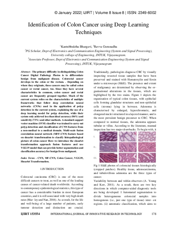 (PDF) Identification of Colon Cancer using Deep Learning Techniques