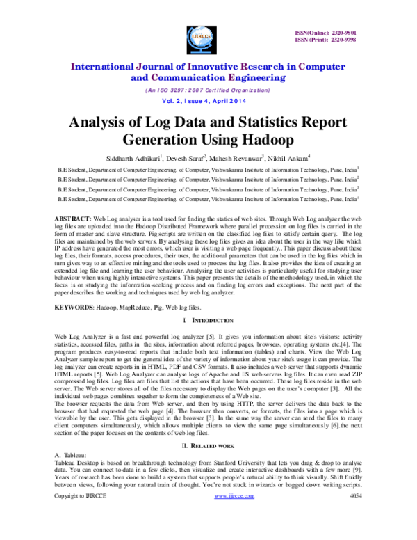 Pdf Analysis Of Log Data And Statistics Reportgeneration Using Hadoop