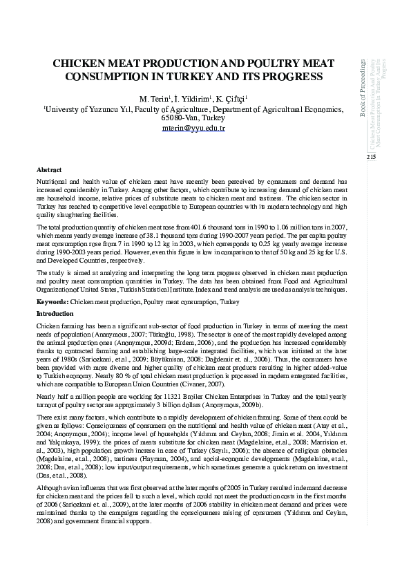 (PDF) Chicken meat production and poultry meat consumption in Turkey ...