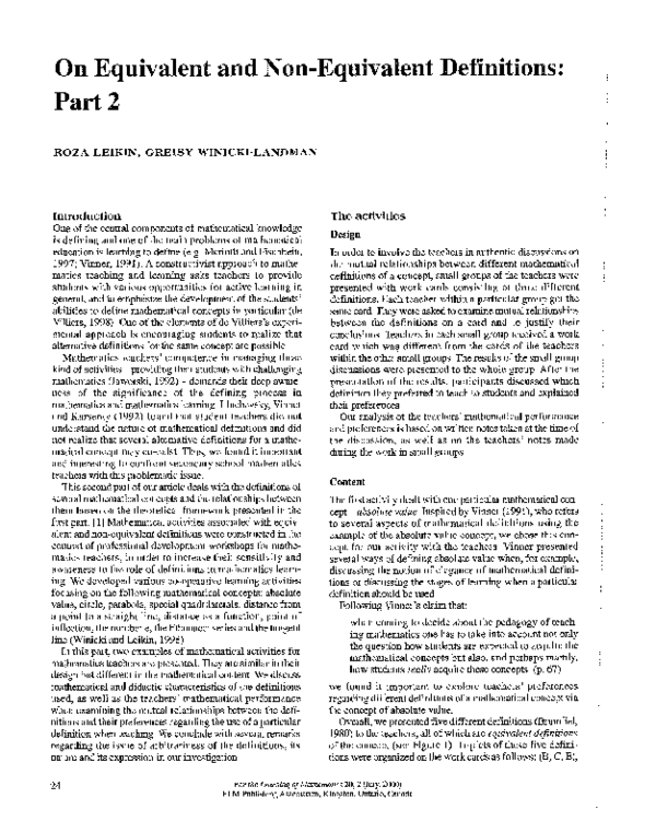 (PDF) On equivalent and non-equivalent definitions: part 2