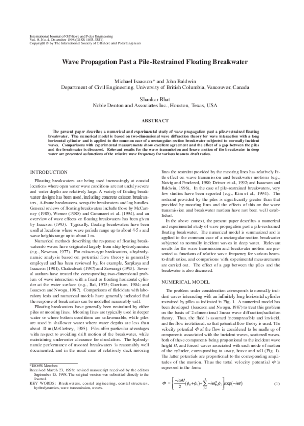 (PDF) Wave propagation past a pile-restrained floating breakwater