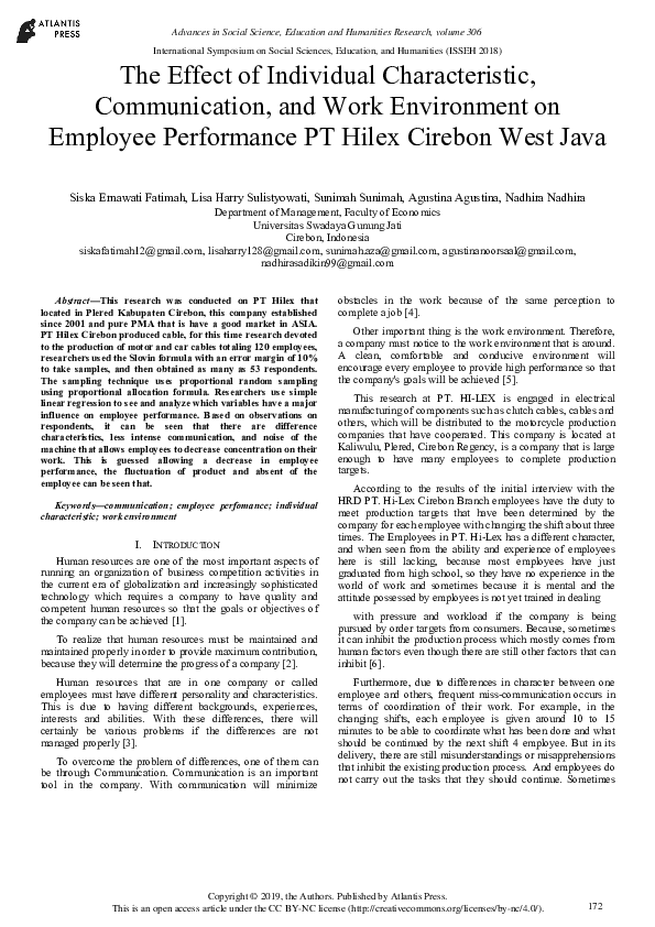 Pdf The Effect Of Individual Characteristic Communication And Work Environment On Employee 