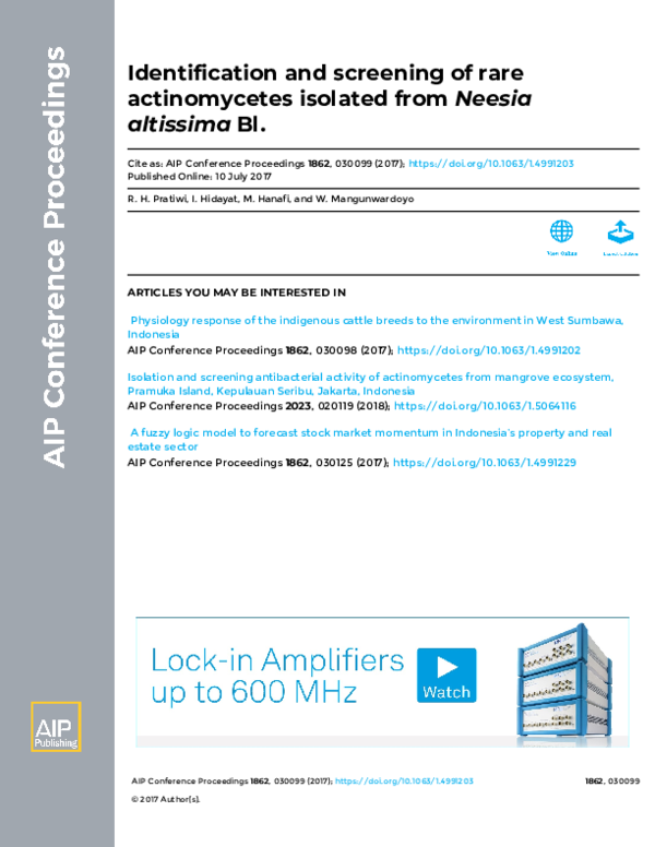 (PDF) Identification and screening of rare actinomycetes isolated from ...