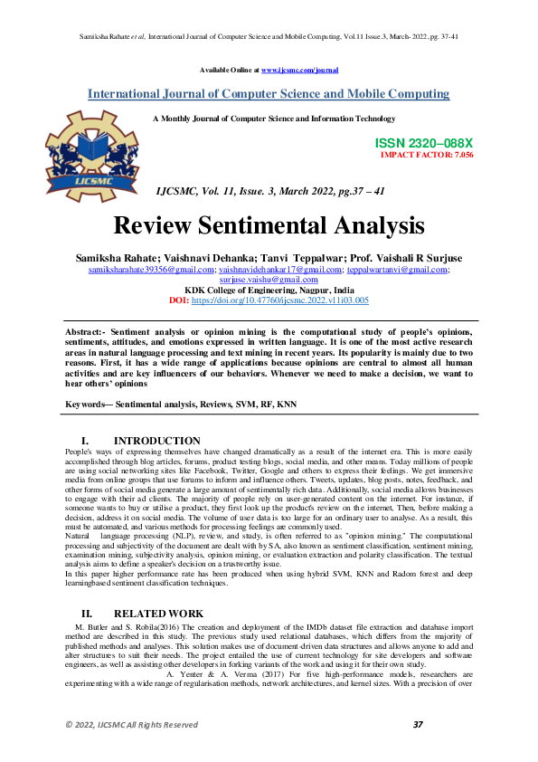 (PDF) Review Sentimental Analysis
