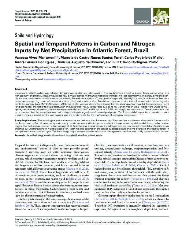 Pdf Spatial And Temporal Patterns In Carbon And Nitrogen Inputs By Net Precipitation In