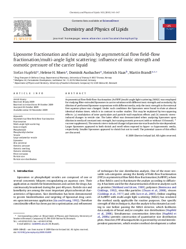 (PDF) Liposome fractionation and size analysis by asymmetrical flow ...