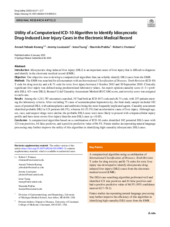 (PDF) Utility of a Computerized ICD-10 Algorithm to Identify ...