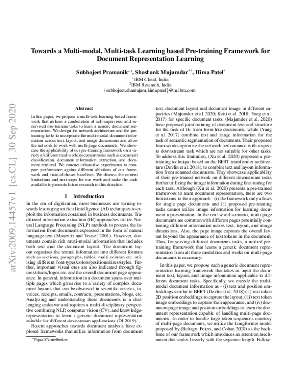 Pdf Towards A Multi Modal Multi Task Learning Based Pre Training Framework For Document