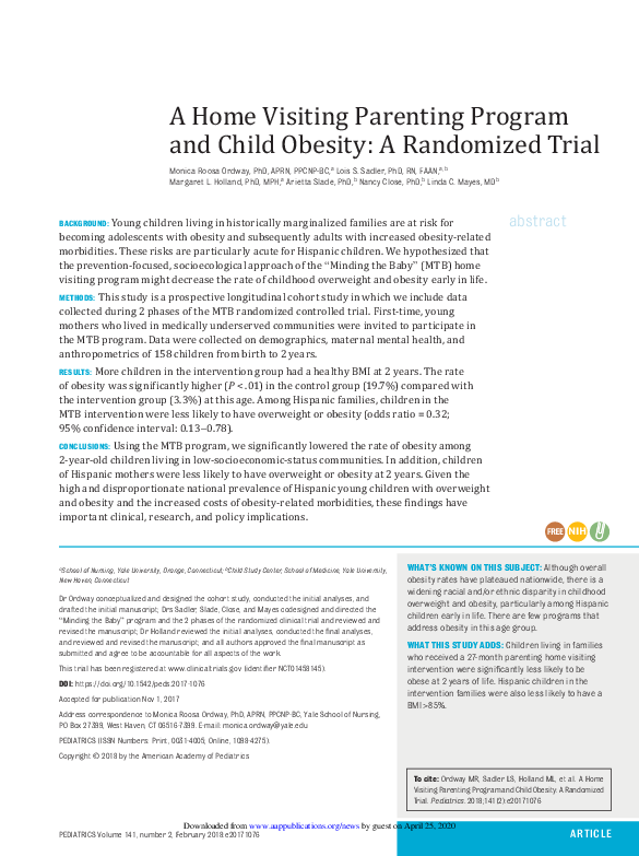 (PDF) A Home Visiting Parenting Program and Child Obesity: A Randomized ...
