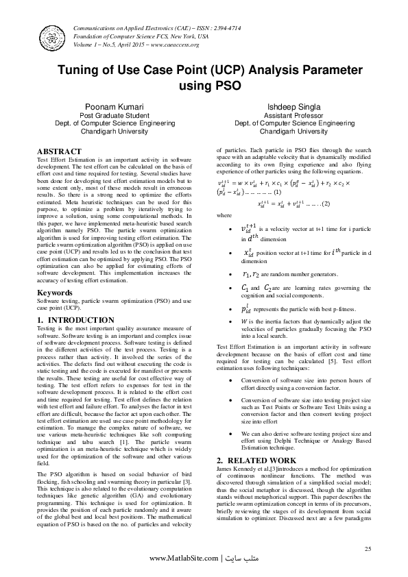 Pdf Tuning Of Use Case Point Ucp Analysis Parameter Using Pso