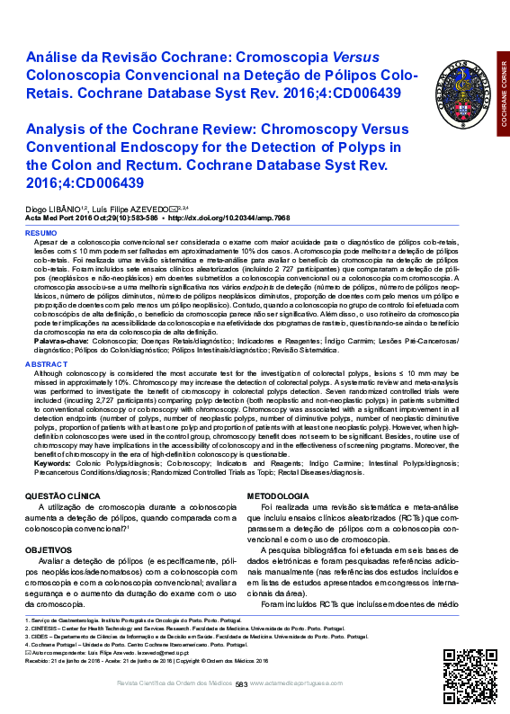 (PDF) Análise da Revisão Cochrane: Cromoscopia Versus Colonoscopia ...