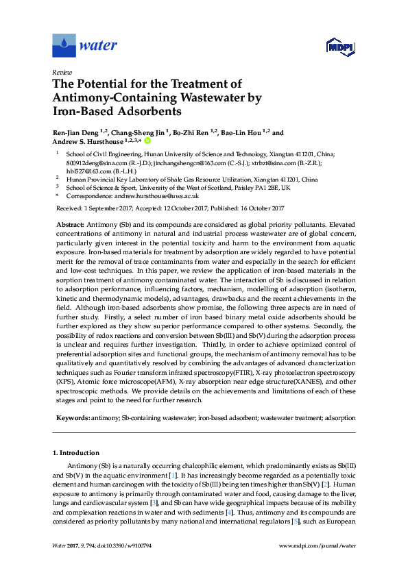 (PDF) The Potential for the Treatment of Antimony-Containing Wastewater ...