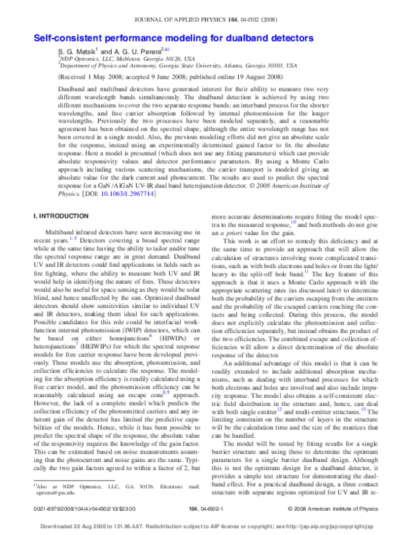 (PDF) Self-consistent performance modeling for dual band MIS UV photodetectors based on Si/SiO ...
