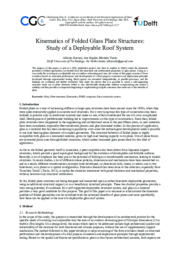 (PDF) Kinematics of Folded Glass Plate Structures: Study of a ...