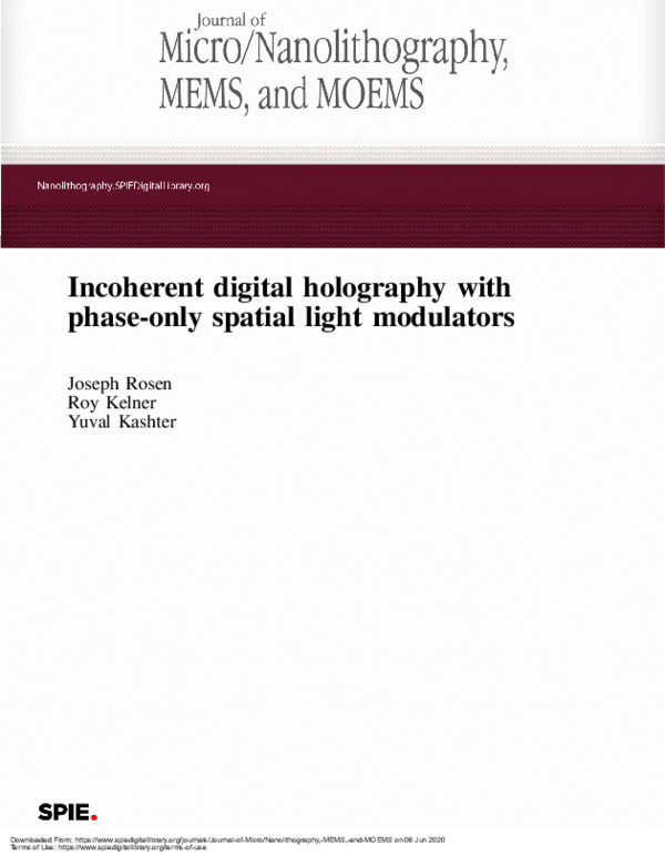 Pdf Incoherent Digital Holography With Phase Only Spatial Light Modulators