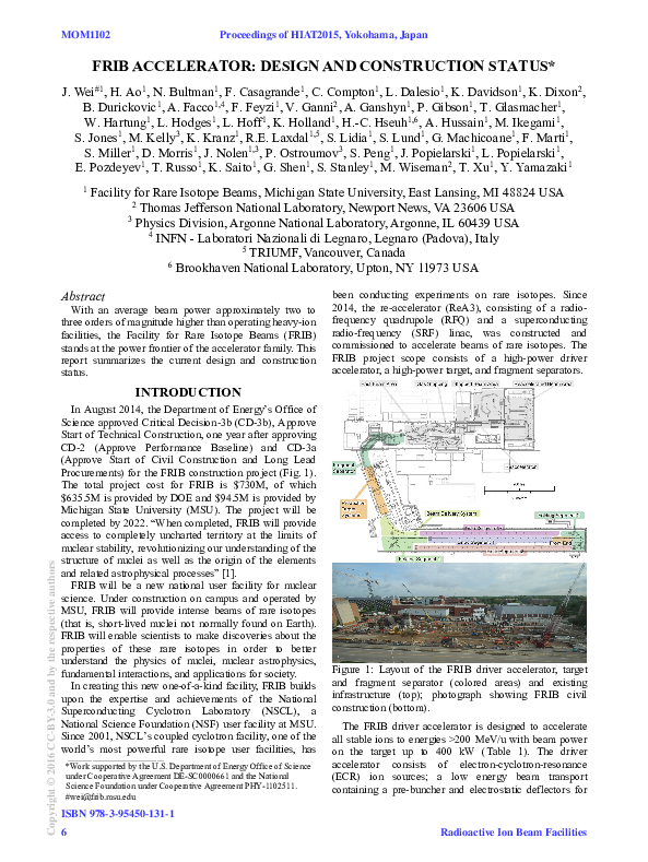 (PDF) FRIB Accelerator: Design and Construction Status