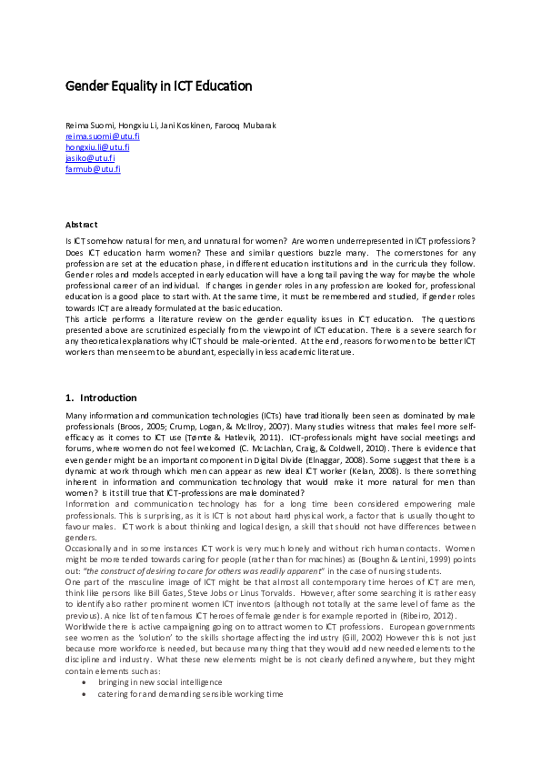 (PDF) Gender Equality in ICT Education