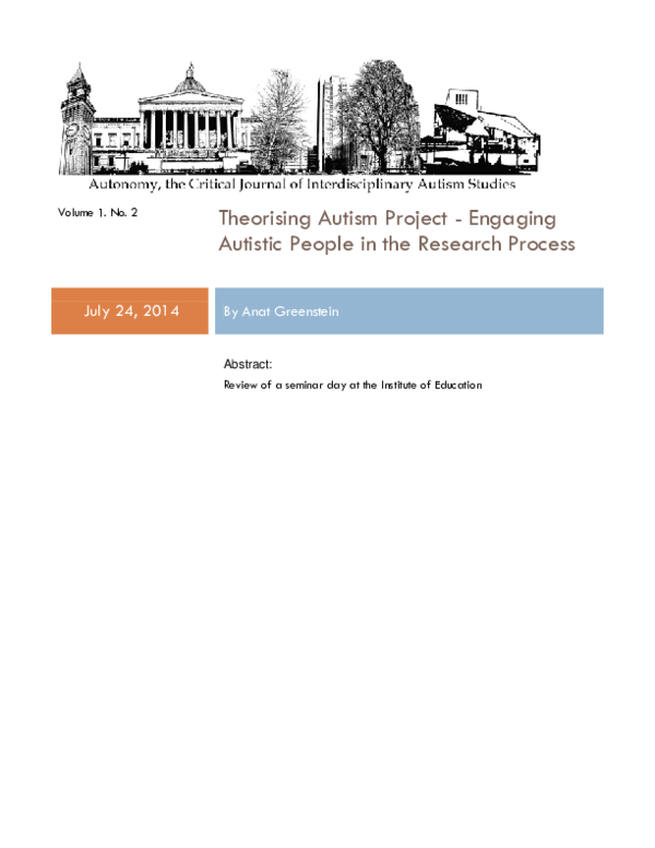 (PDF) Theorising Autism Project - Engaging Autistic People in the ...