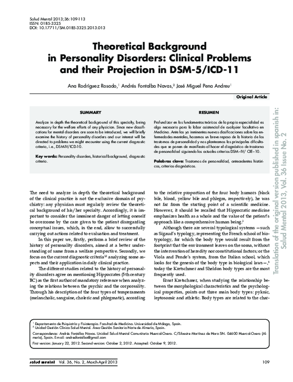 (PDF) Theoretical background in personality disorders: clinical ...