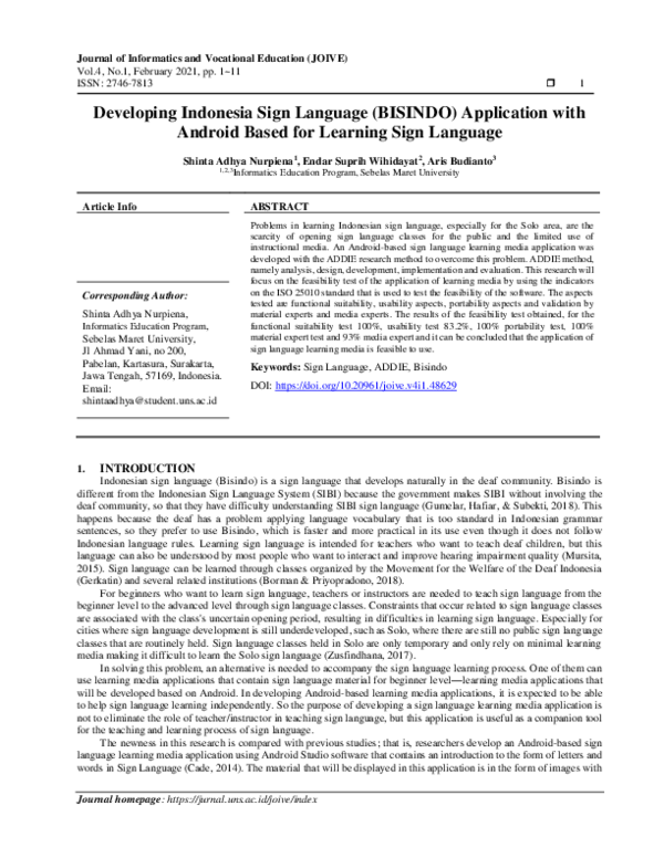 (PDF) Developing Indonesia Sign Language (BISINDO) Application with ...