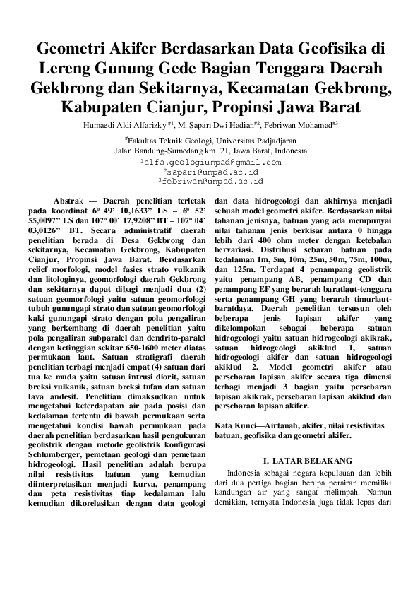 (PDF) Geometri Akifer Berdasarkan Data Geofisika di Lereng Gunung Gede ...