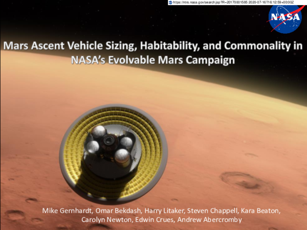 (PDF) Mars ascent vehicle sizing, habitability, and commonality in NASA ...