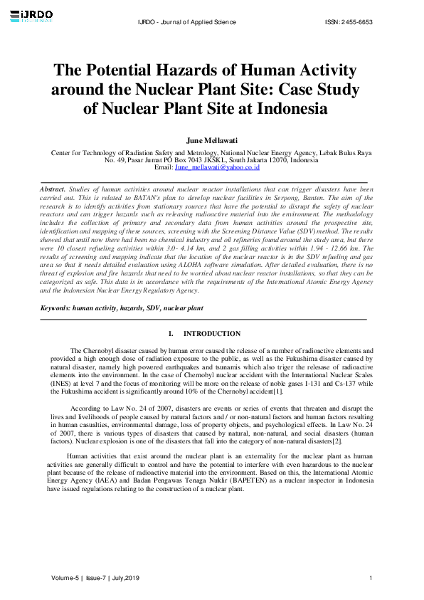 (PDF) The Potential Hazards of Human Activity around the Nuclear Plant ...