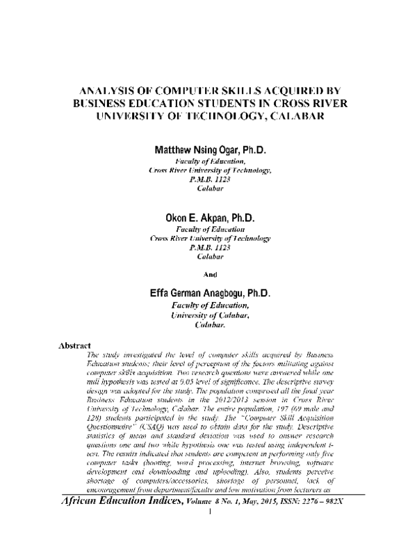 (PDF) Analysis of computer skills Acquired by Business Education ...
