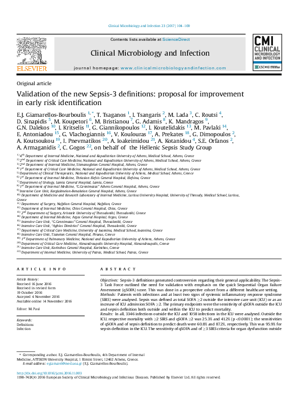 Pdf Validation Of The New Sepsis 3 Definitions Proposal For