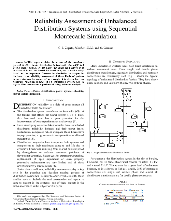 Pdf Reliability Assessment Of Unbalanced Distribution Systems Using Sequential Montecarlo